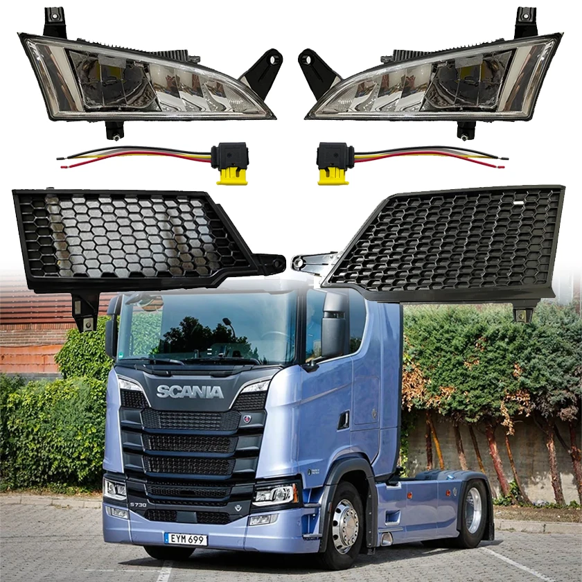 스카니아 R/P 트럭용 안개등 및 그릴, 24V LED 조명 2552712 2552711, 커버 패널 포함, 2307647 ...