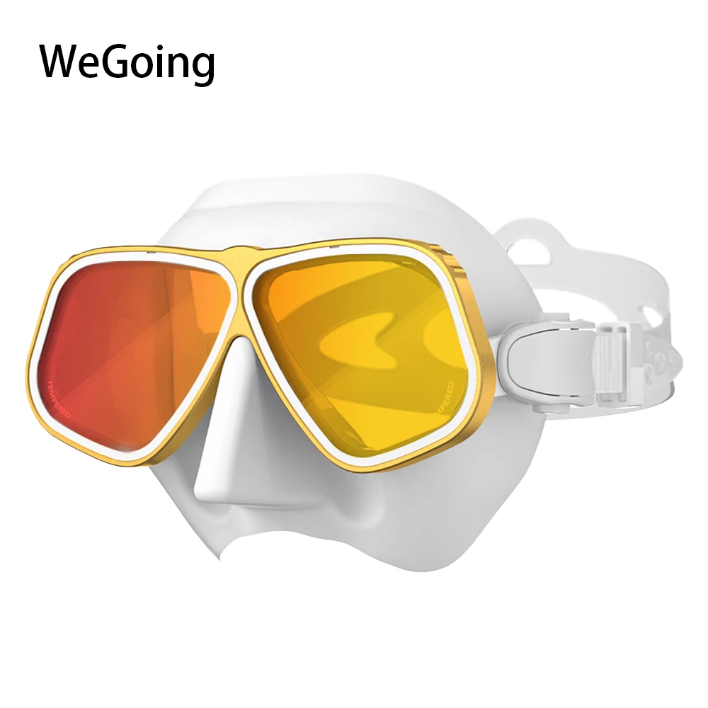 Yellow-Lens-Diving-Snorkel-Mask-with-Aluminium-Frame-Mirror-Tempered ...
