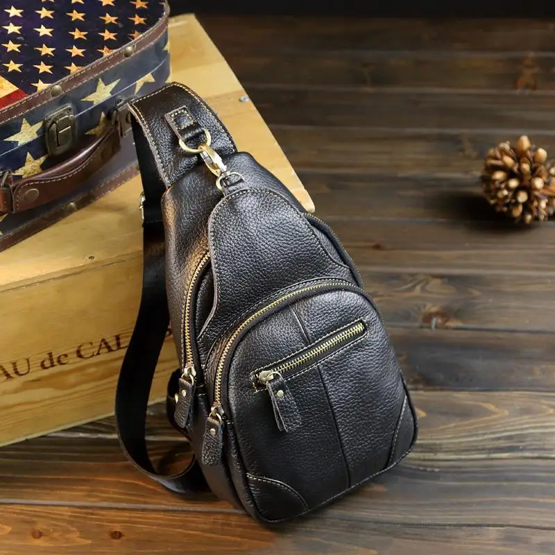 Leather Chest Bag Women's Cowhide Shoulder Bag Fashion Casual Chest Bag ...