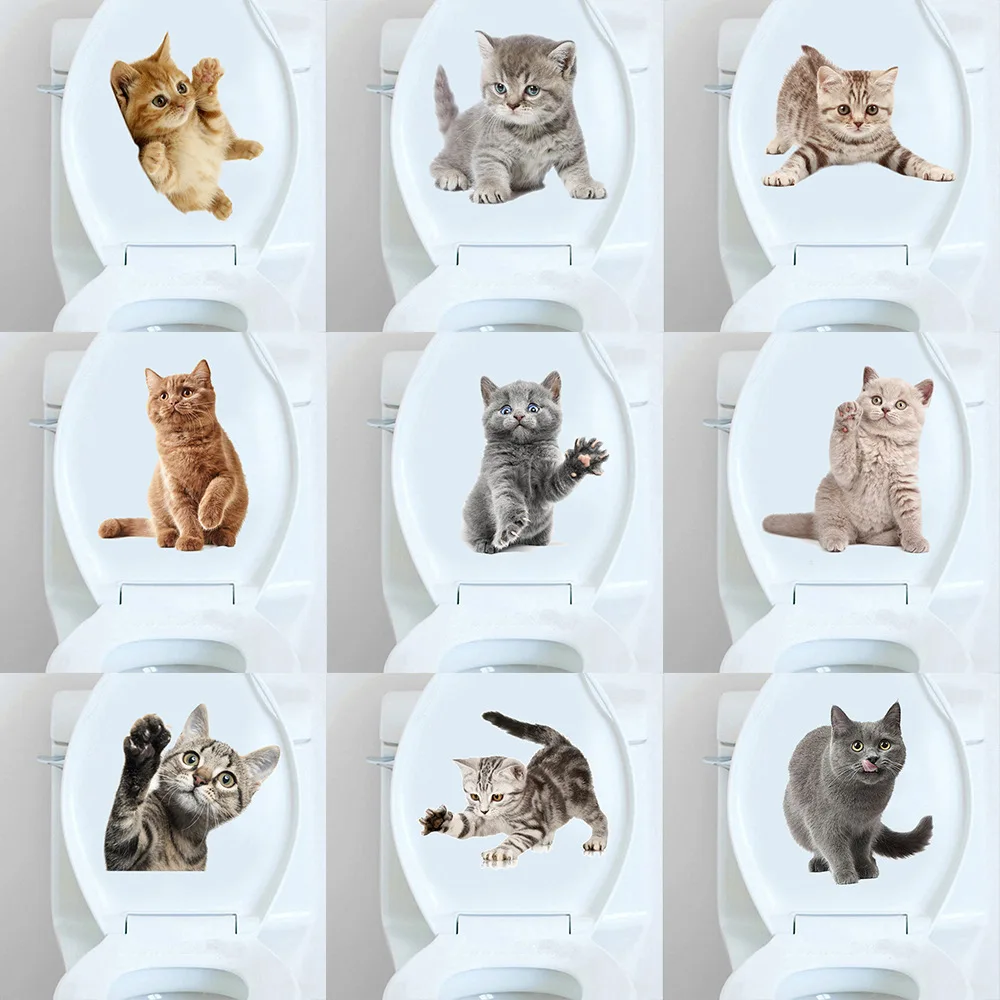 Cute-Cat-Pattern-Toilet-Lid-Cover-Decal-Wall-Art-Sticker-Bathroom-Wall ...