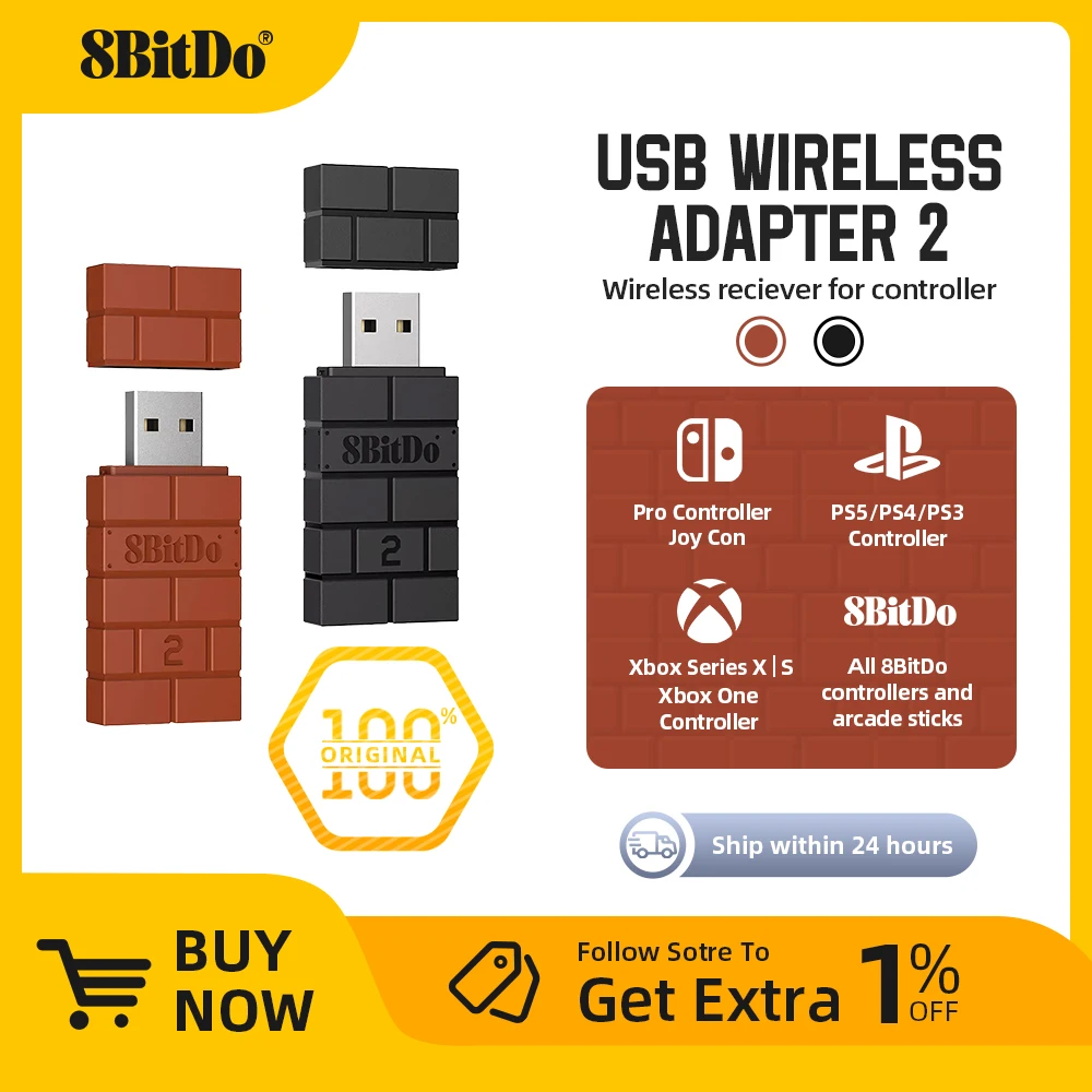 8BitDo-USB-Wireless-Bluetooth-Adapter-2-for-PC-Mac-Raspberry-Pi-Nintendo-Switch-Steam-Deck ...