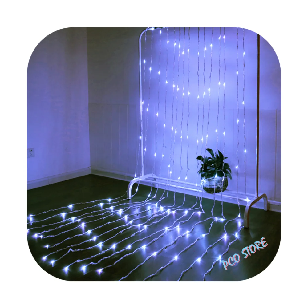 392 Curtain Led 3,0m x 2,5M 8 Functions Cold White Transparent Wire ...