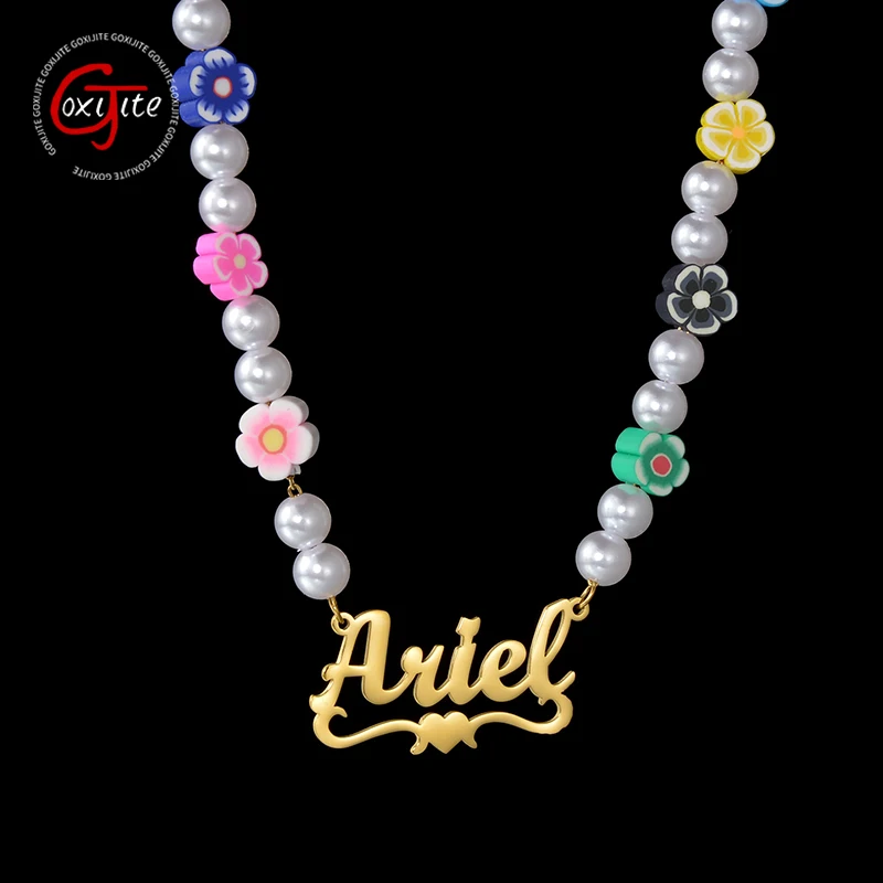 Goxijite Stainless Steel Personalized Name Initial Choker For Women