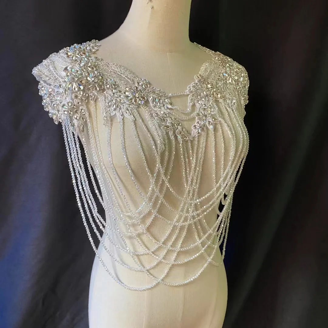 Silver Chains Rhinestone Bodice Applique Patch For Bridal Cape With ...