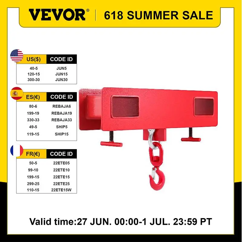 VEVOR Forklift Lifting Hoist Swivel Hook Mobile Crane 4400 lbs 2 Ton ...