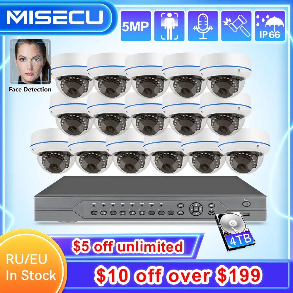 MISECU-16CH-HD-5MP-Dome-POE-Security-Camera-Kit-Face-Detect-Indoor ...