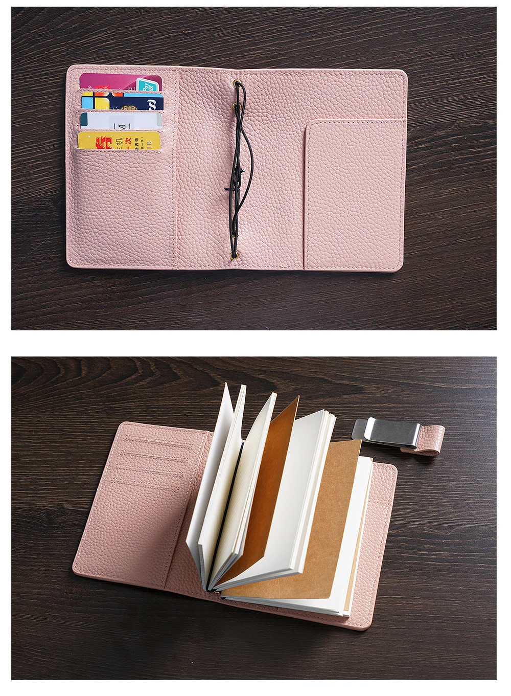 CARNET DE NOTES,Pebbled Taupe--Carnet de voyage en cuir véritable ...