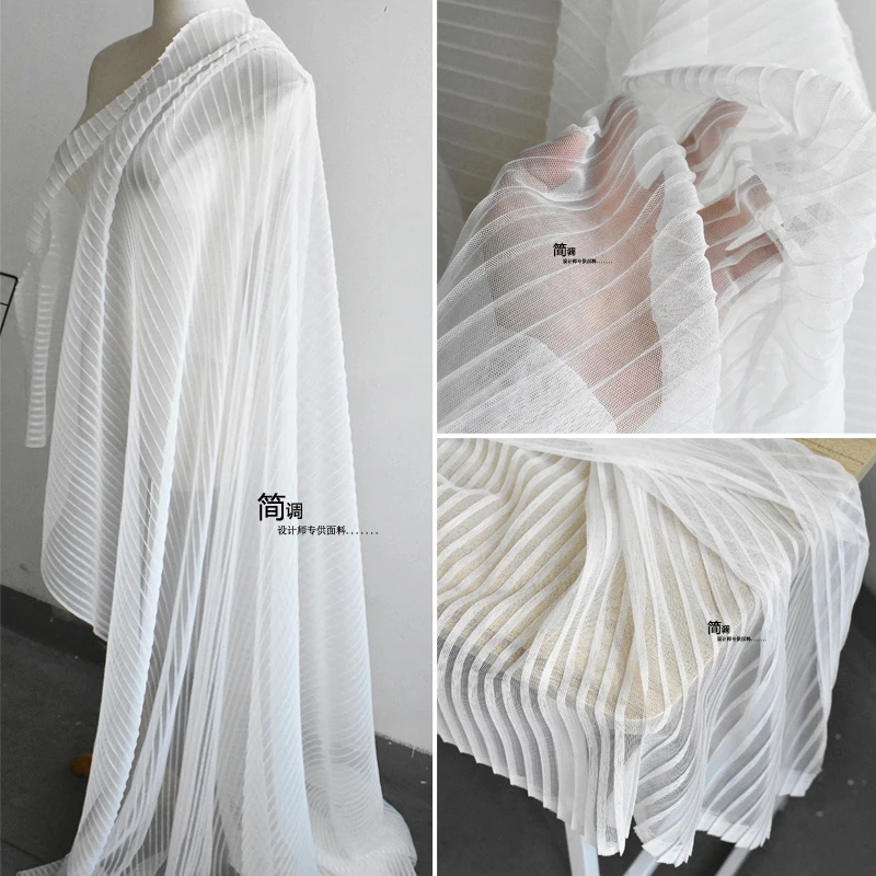 White-Pleated-Organza-Sheer-Fabric-Pressed-Pleated-Three-dimensional ...