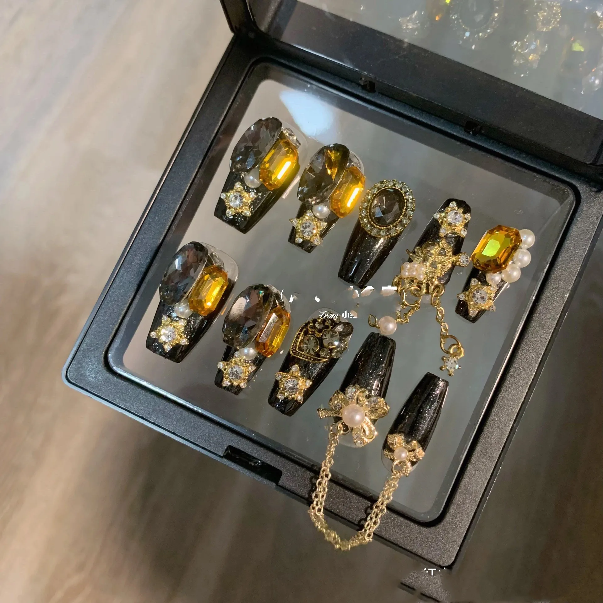 Hand-made-manicure-DIY-Customg-luxury-full-rhinestone-metal-chain ...