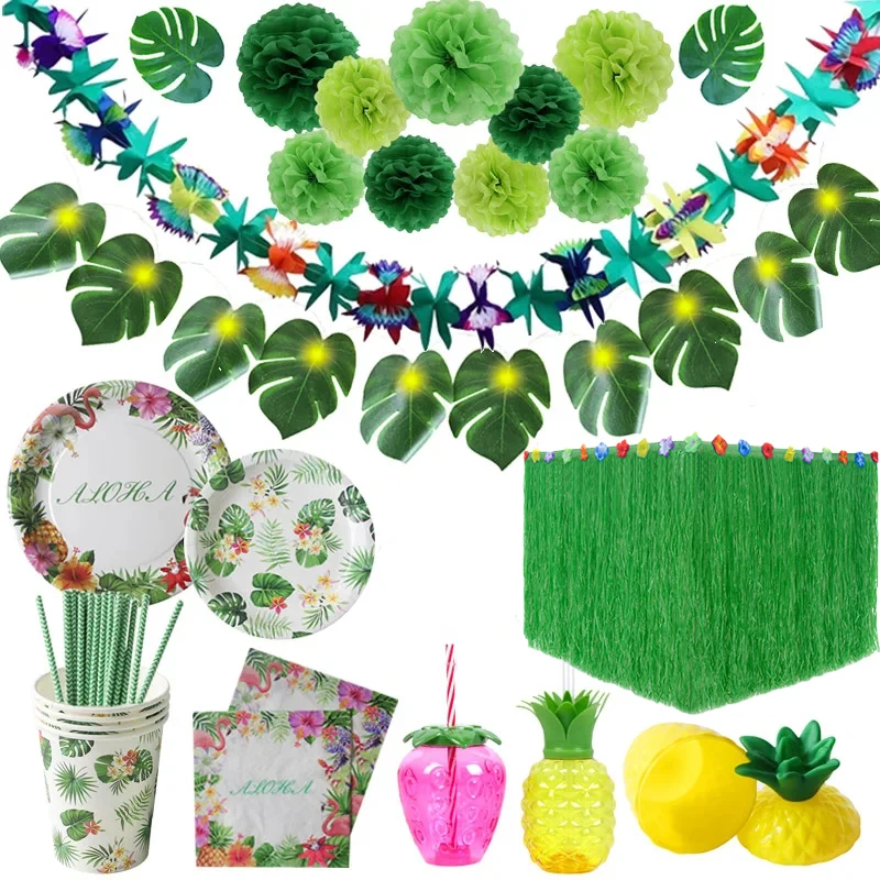 Hawaiian-Party-Decorations-Hawaii-Palm-Leaves-Bunting-Banner-Luau-Aloha ...