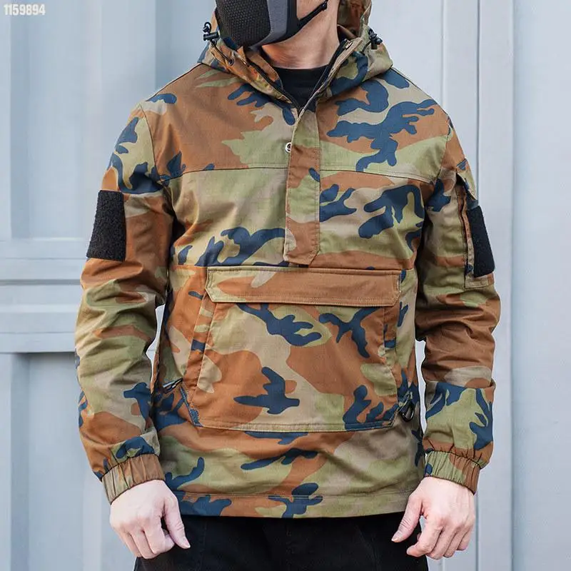 Men Tactical Camouflage Kangaroo Pullover Jacket Outdoor Hiking Camping ...