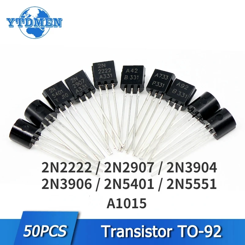 50PCS-2N3904-2N2222-Transistor-TO-92-2N2907-2N3906-2N5401-2N5551-A1015 ...