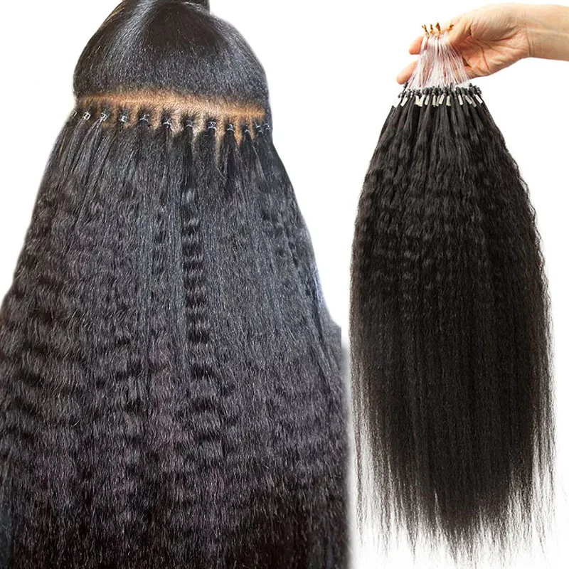MRS HAIR Kinky Straight Micro Loop Human Hair Extensions Microring Hair ...