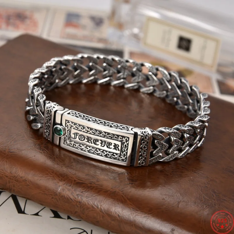 S925-Sterling-Silver-Charms-Bracelets-for-Men-New-Fashion-Emboss ...
