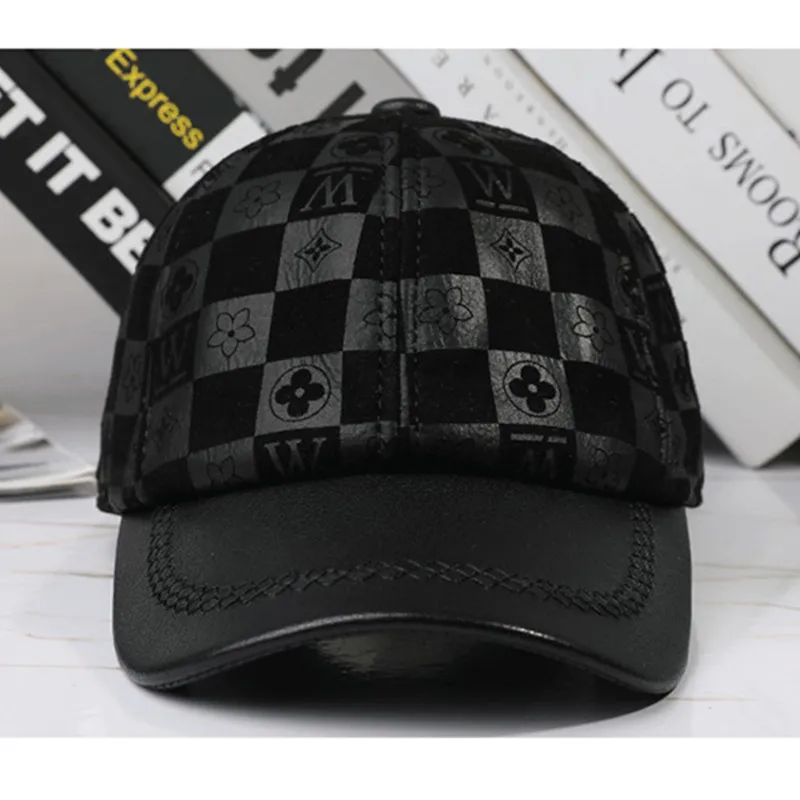 New Winter Warm Caps For Men And Women Genuine Leather Baseball Cap ...