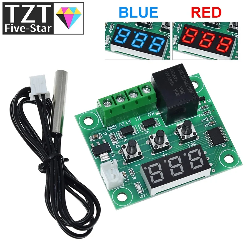 W1209 Blue/Red light DC 12V heat cool temp thermostat temperature ...