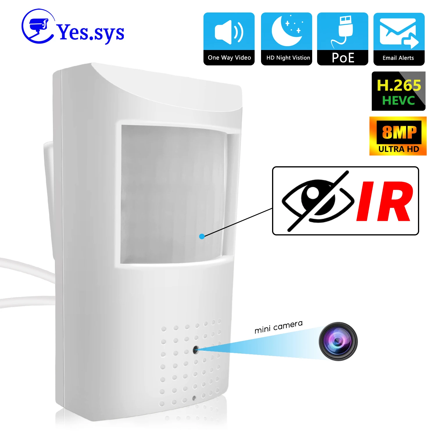 5MP/8MP Invisible PIR 1944P PoE Hidden Lens Audio Camera 48IR Night ...