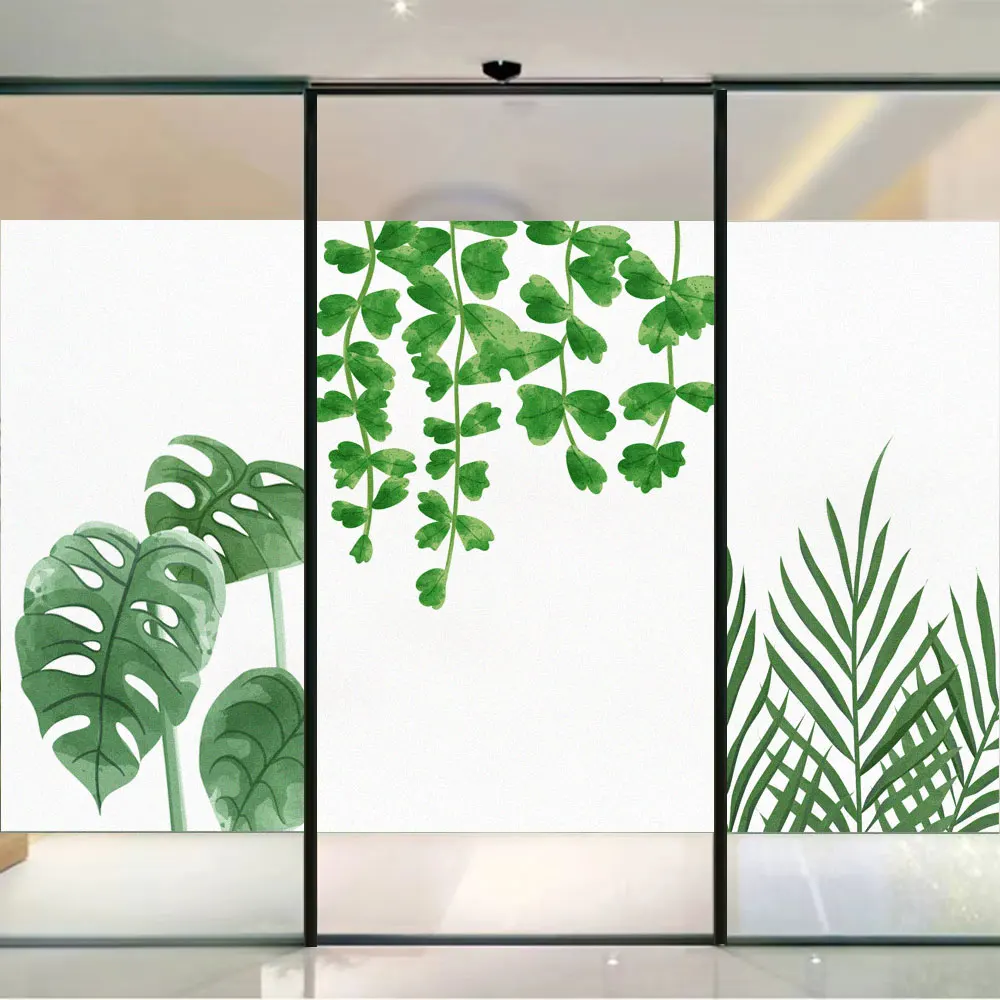 Green-Plant-Frosted-Glass-Window-Privacy-Film-Non-Glue-Static-Clings ...