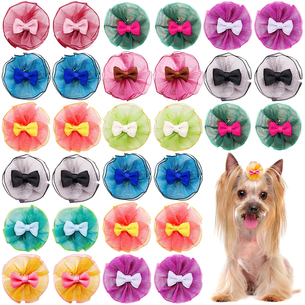 100pcs Lace Dog Bows For Small Dog Hair Bows Rubber Bands Dogs Hair ...