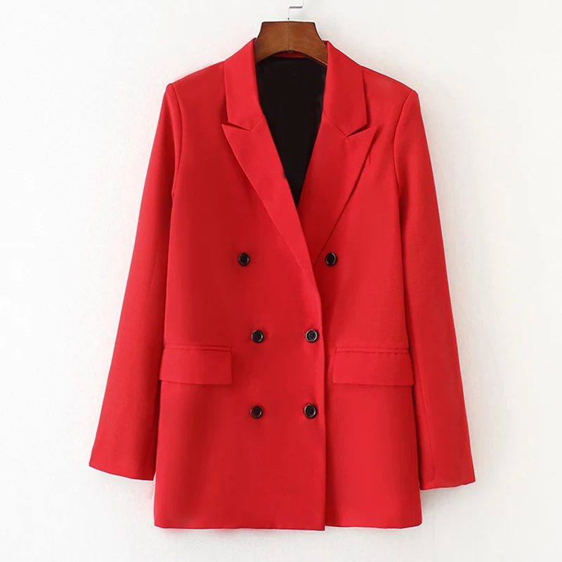 Women-Vintage-Red-Suit-Formal-Blazer-Double-Breasted-Pocket-Office-Lady ...