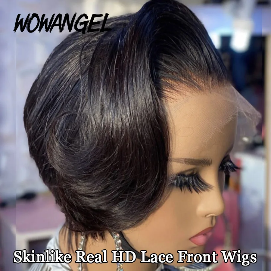Straight Short Pixie Cut Wig HD Lace Front Wig Melt Skins Pre Plucked ...