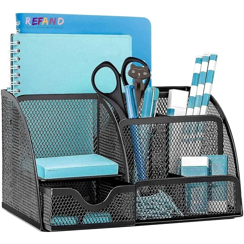 Mesh-Desk-Organizer-Metal-Desktop-Office-Supplies-Multi-Functional-Pen ...