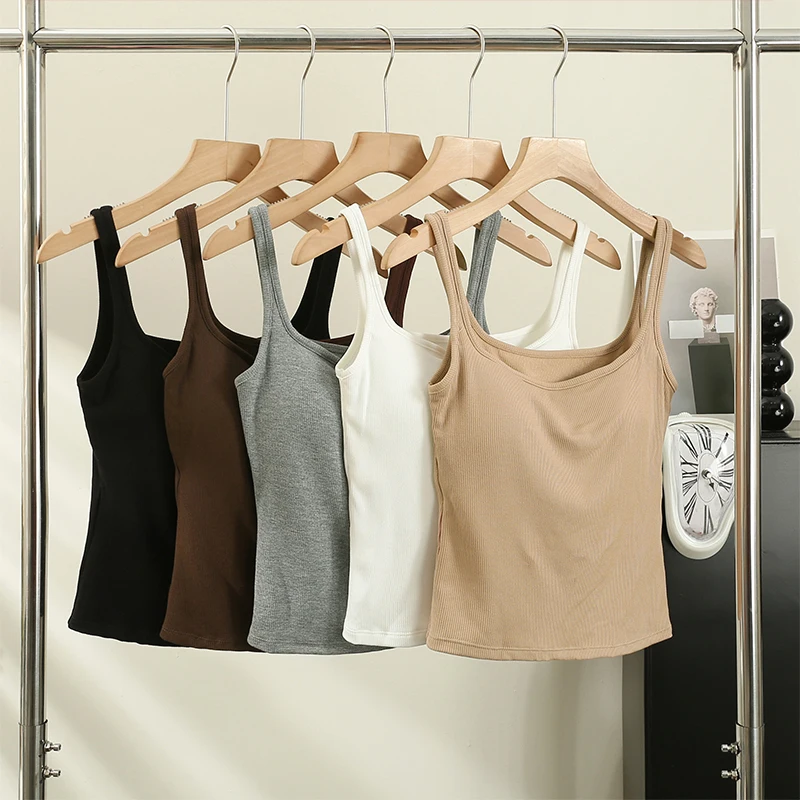 Minimalist-Tank-Solid-Color-U-Collar-Screw-Thread-Stretch-Sling-Vest ...