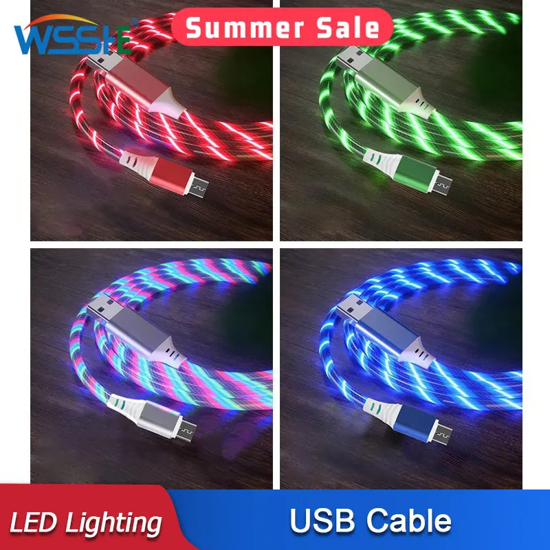 2.4Aグローイングタイプcケーブルiphone 14 13プロマックスledライトマイクロusb高速充電コードサムスンxiaomi電話充電器ワイヤー| | - AliExpress