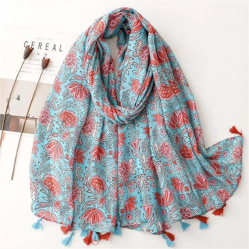 New-Women-Printed-Soft-Linen-Cotton-Scarf-Shawls-Fashion-Floral-Fringe ...