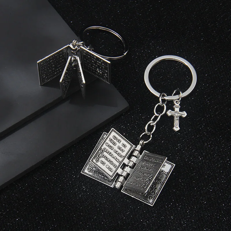 Cross Bible Keychain Religious Key Ring Creative Retro Letter Book ...