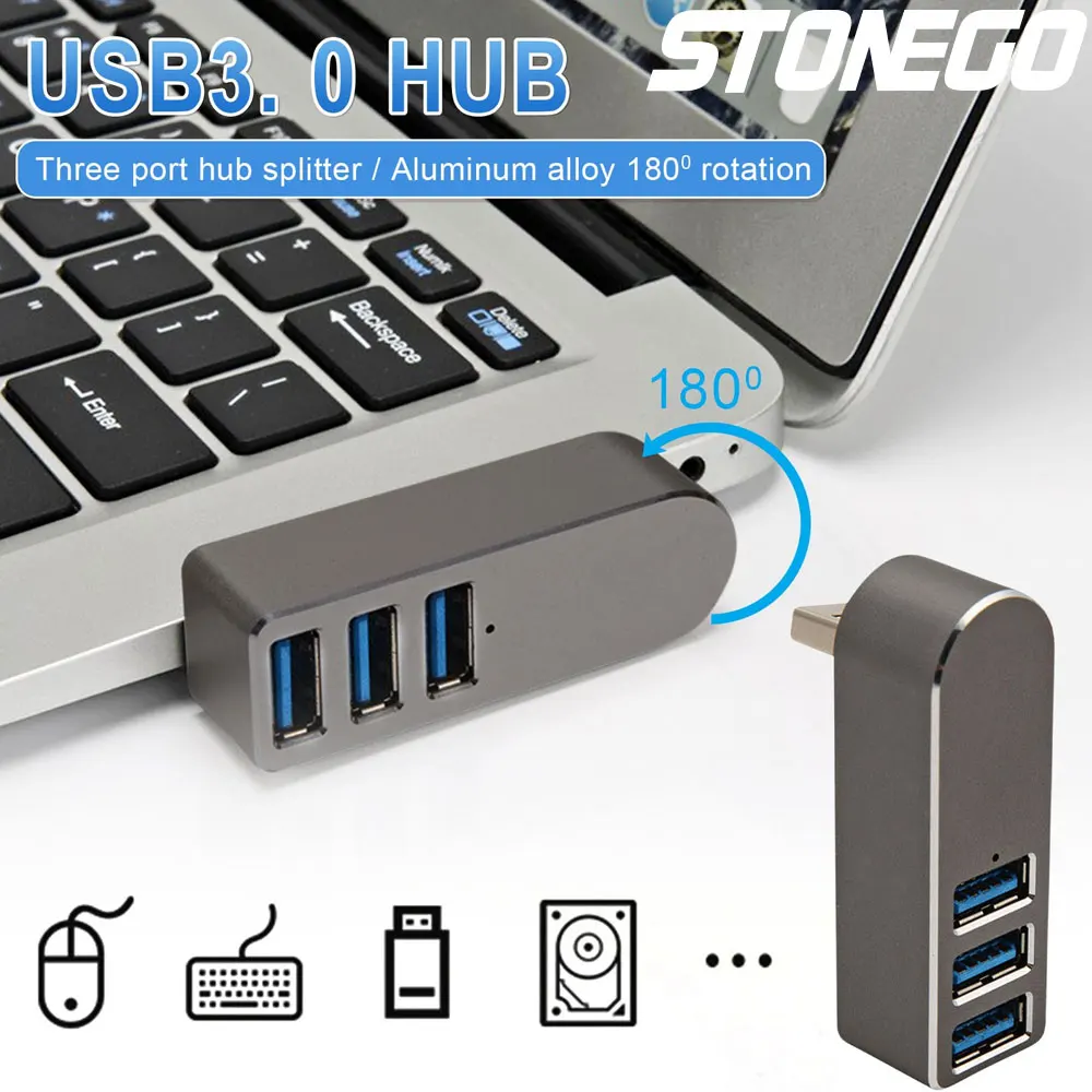 Aluminium-Alloy-3-Port-USB-Hub-Mini-USB3-0-High-Speed-Hub-Splitter-Box ...