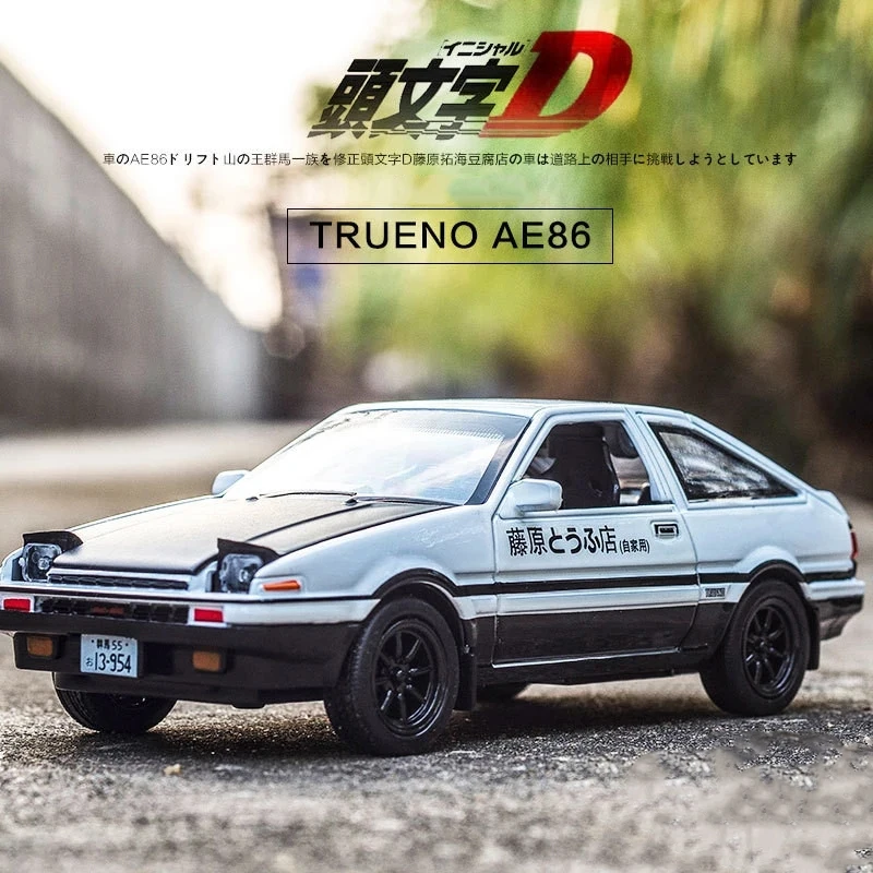 1:28 INITIAL D AE86 합금 자동차 모델 다이캐스트 및 장난감 차량, 사운드 라이트 포함 풀백 자동차 컬렉션 ...