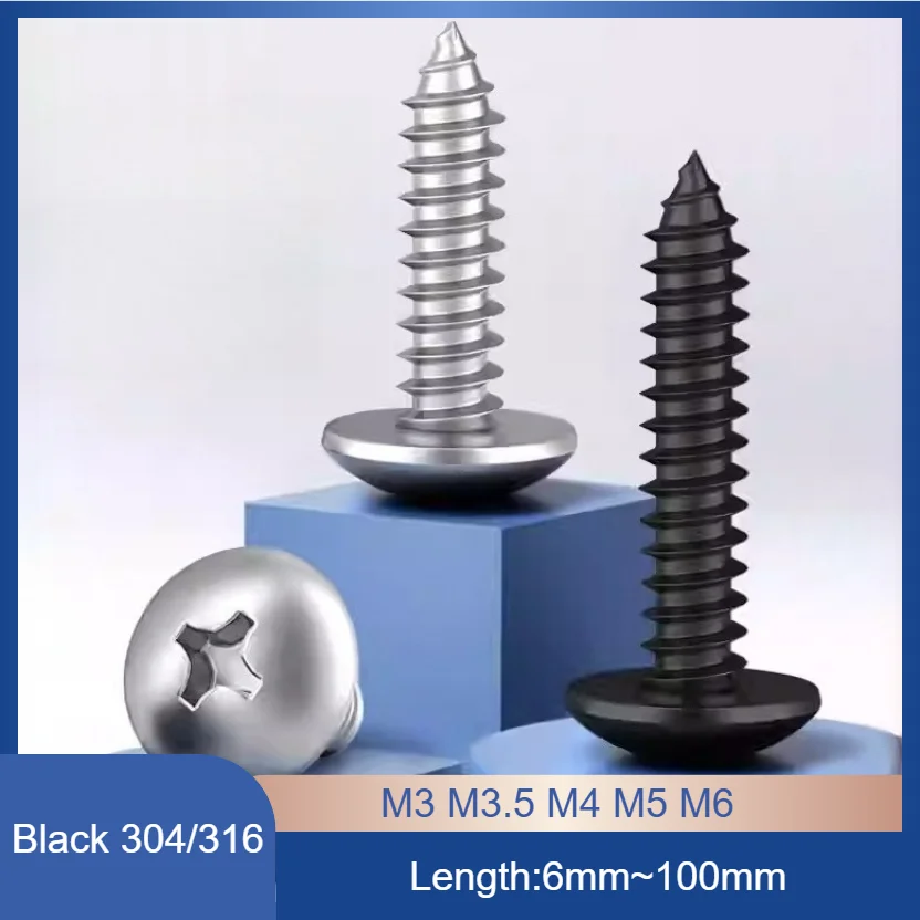 Black 304/316 Stainless Steel Large Pan Head Phillips Self Tapping ...