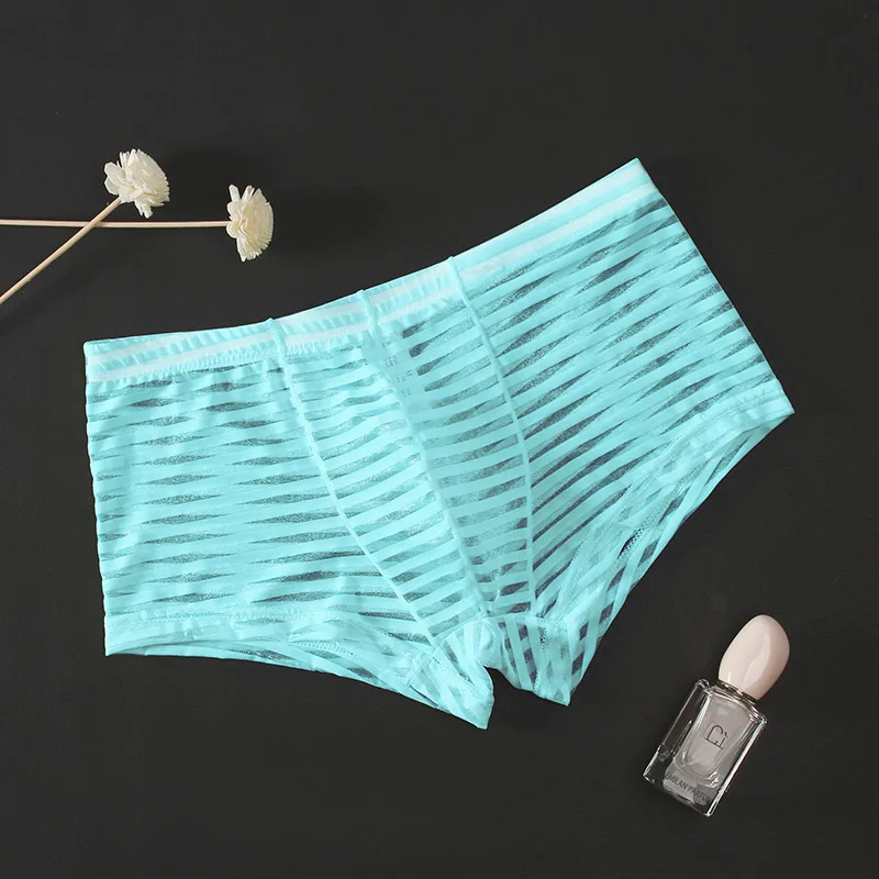 Transparent Underwear Sexy Men Ice Silk Striped Boxer Trunk Breathable ...