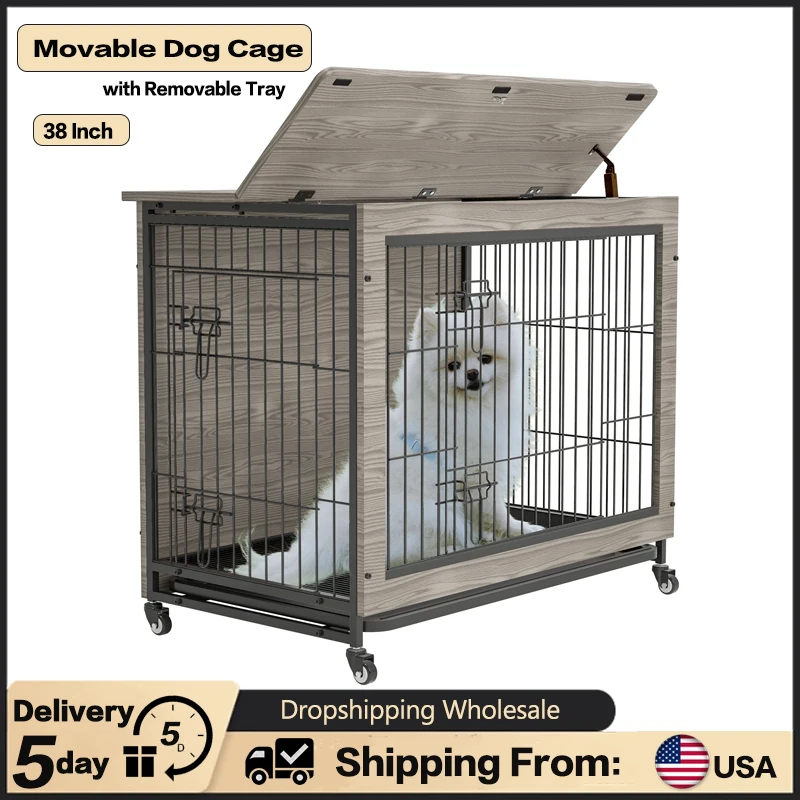 Movable-Dog-Cage-Kennel-With-Lockable-Wheels-38-Inch-HeavyDuty-Dog ...