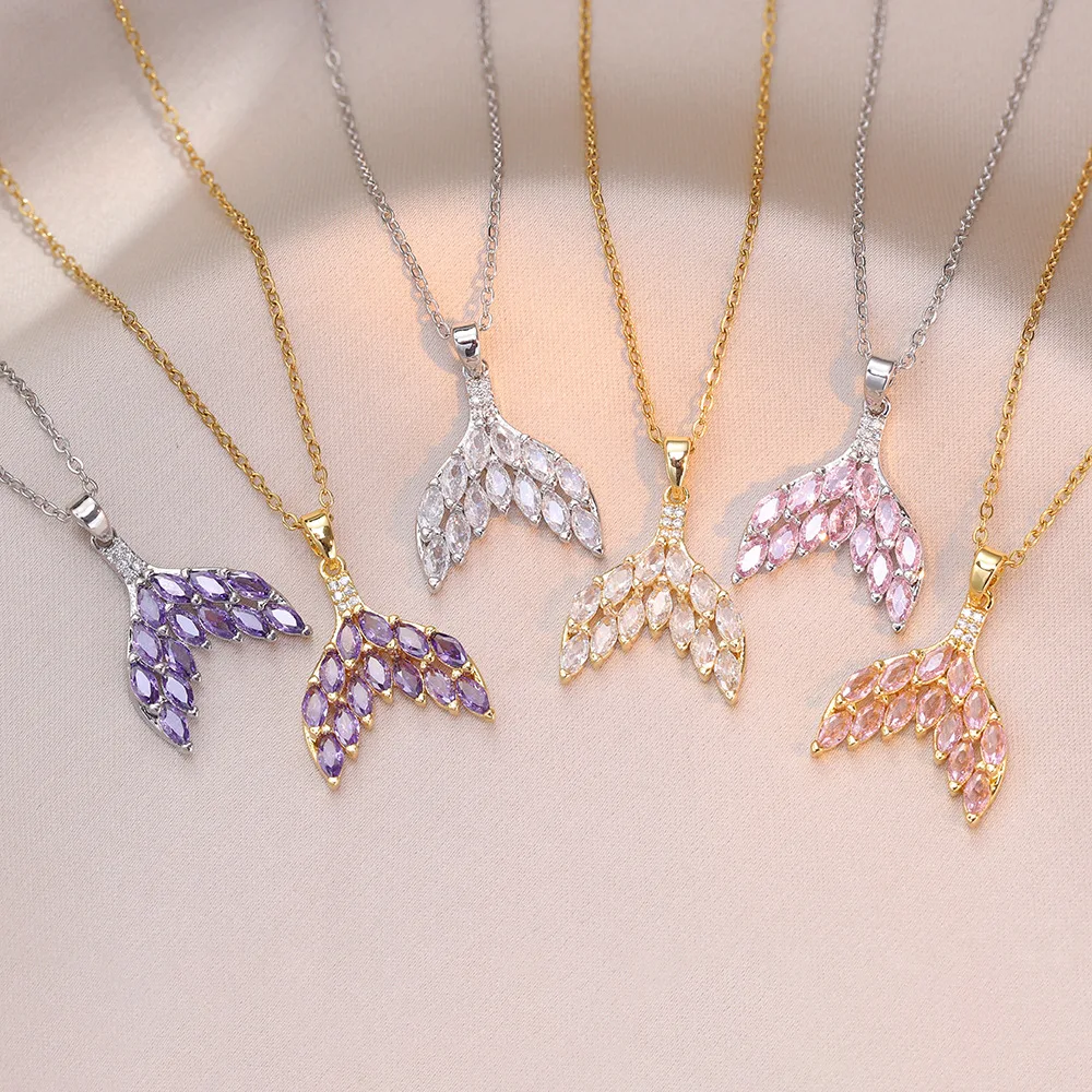 Luxury-Elegant-Shiny-Zircon-Mermaid-Fish-tail-Pendant-Necklaces-for-Women-Lady-Gold-Color ...