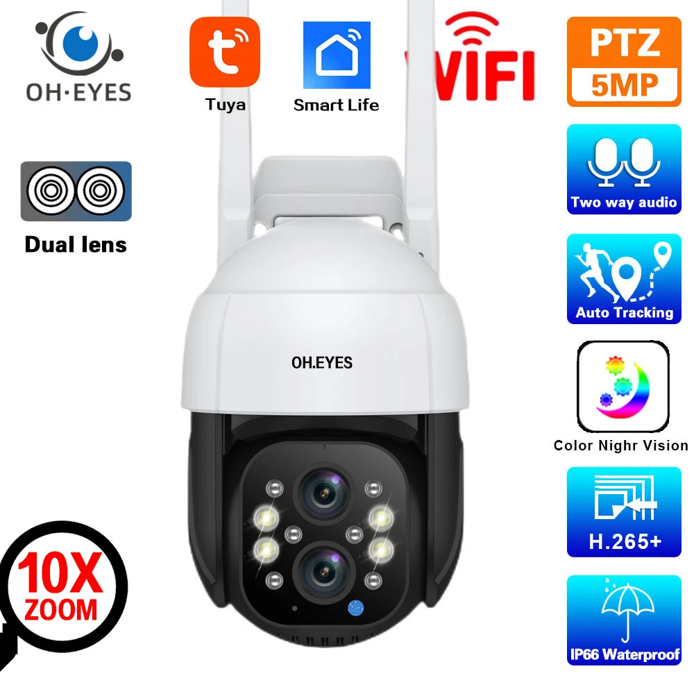 5mp Tuya Smart Dual Lens Wifi Ip Camera Auto Tracking Wireless Security ...