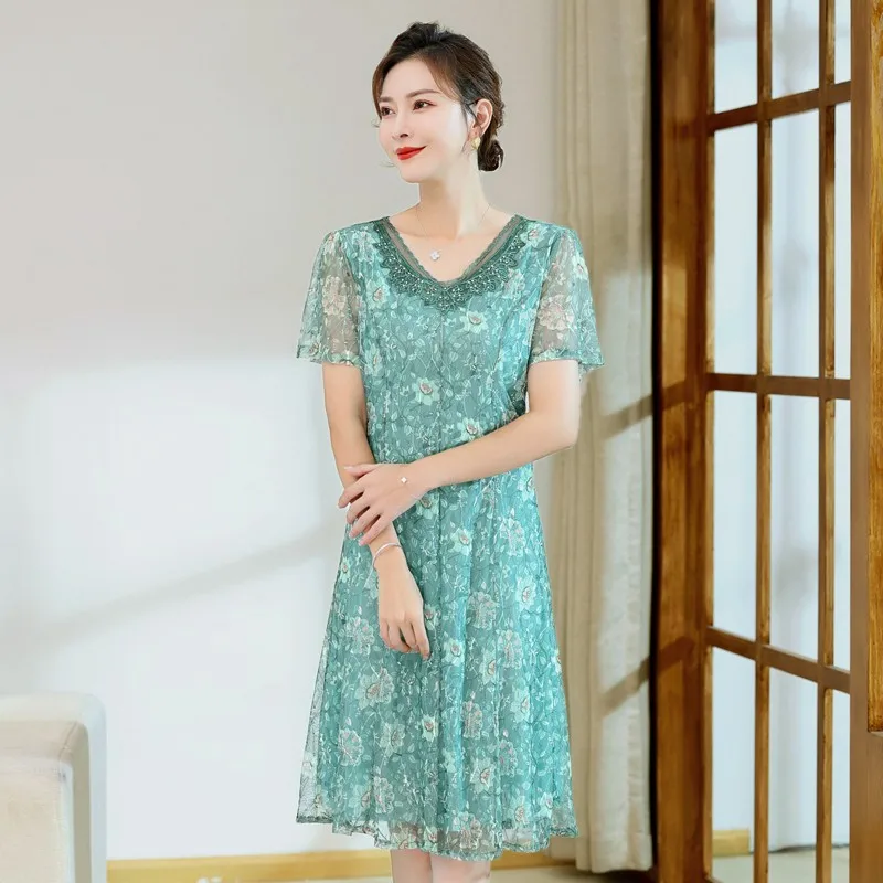 New-Casual-2023-Women-s-Summer-Dress-Translucent-Short-Sleeve-Flower ...