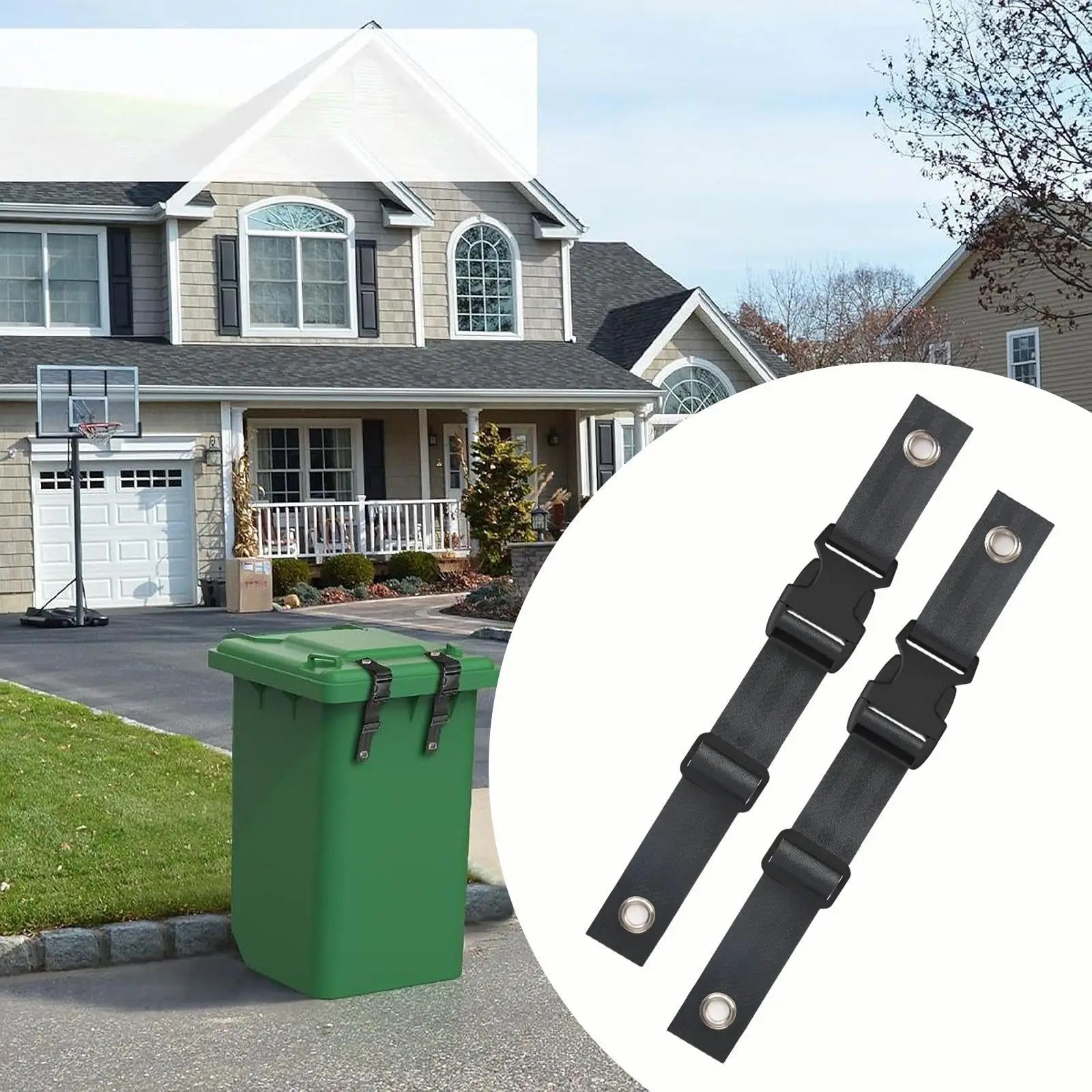 2x Trash Can Locks Straps for Animals Garbage Can Lid Lock Spillproof ...