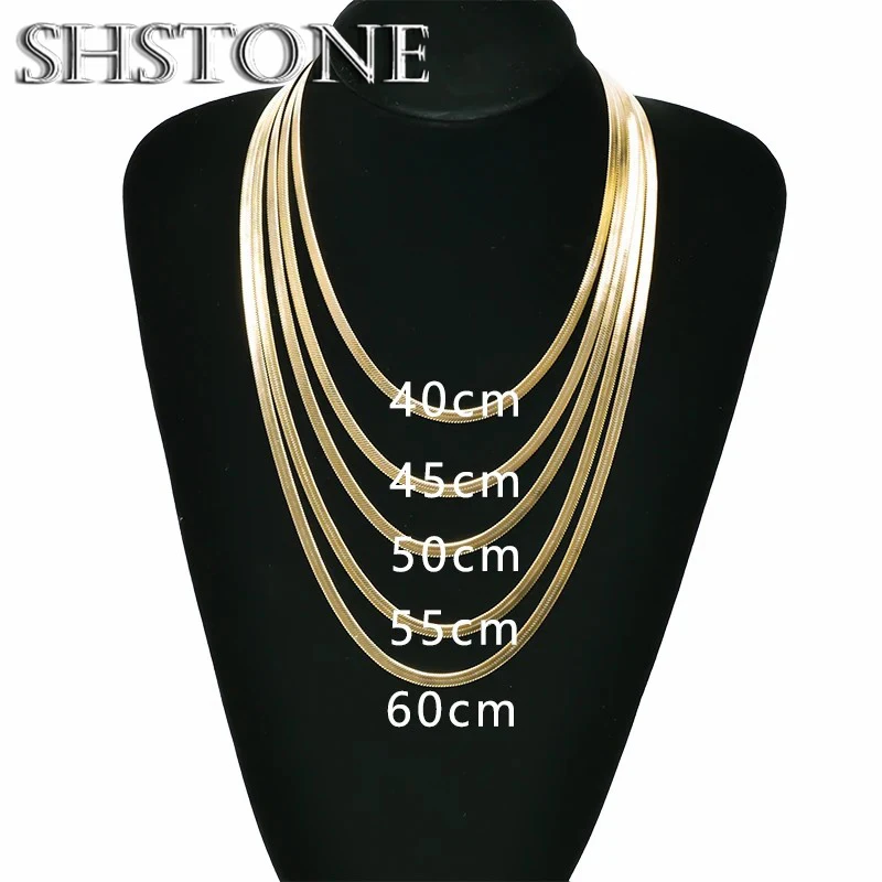 SHSTONE 18K Gold 4mm Flat Blade Chains Necklaces For Women Men 45-60cm ...
