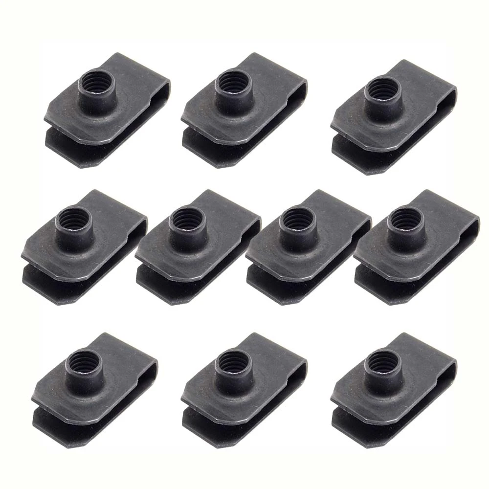 10pcs M6 Auto U type Clips Leaf Spring Nut Tension Cleat 6mm Clip Black ...