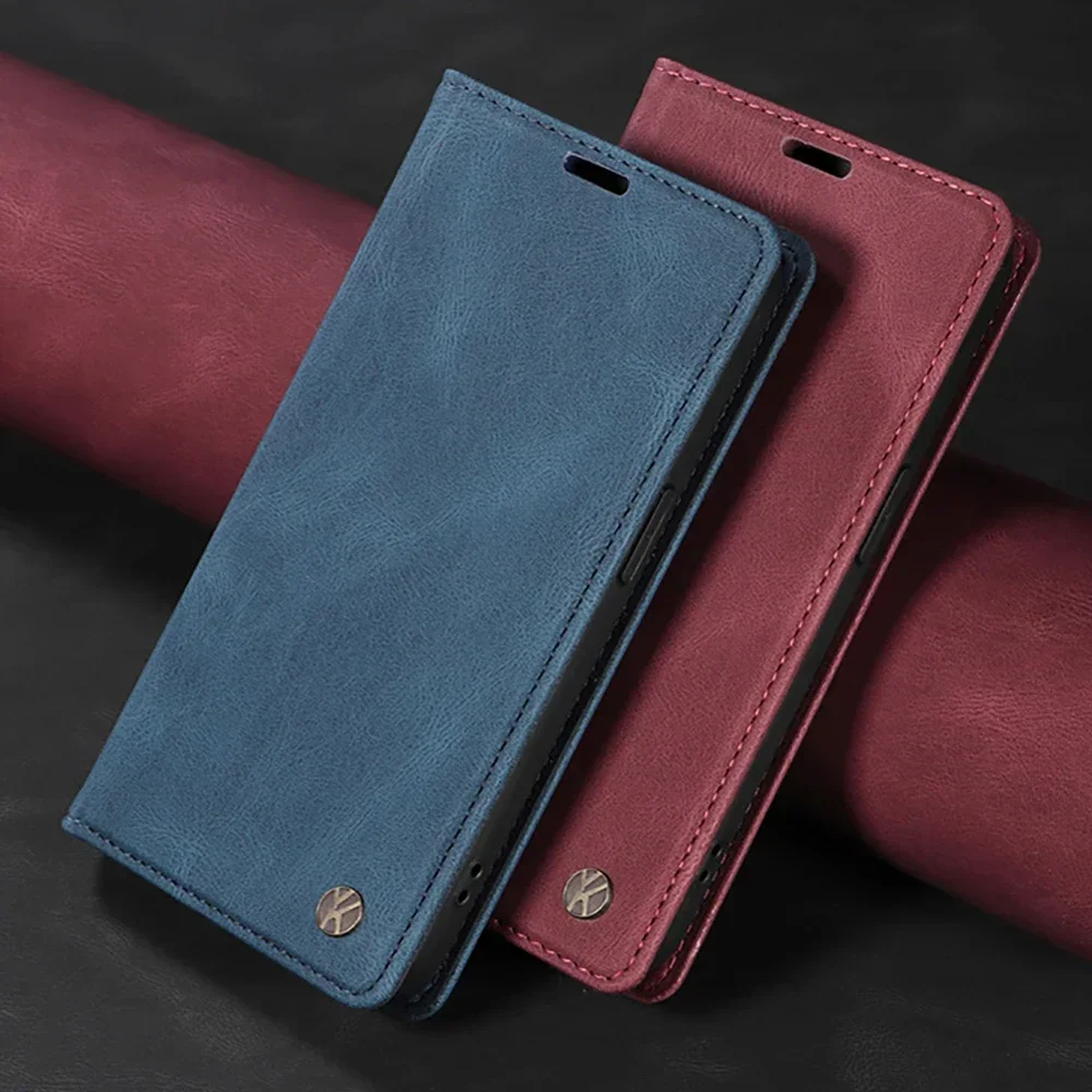 Luxury Magnetic Leather Book Cover Case for Moto Edge 50 Neo (Red)
