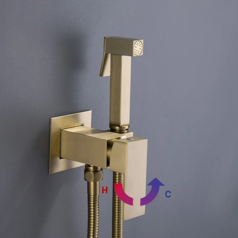 Concealed Brushed Gold Bidet Cleaning Sprayer Set Solid Brass In Wall ...