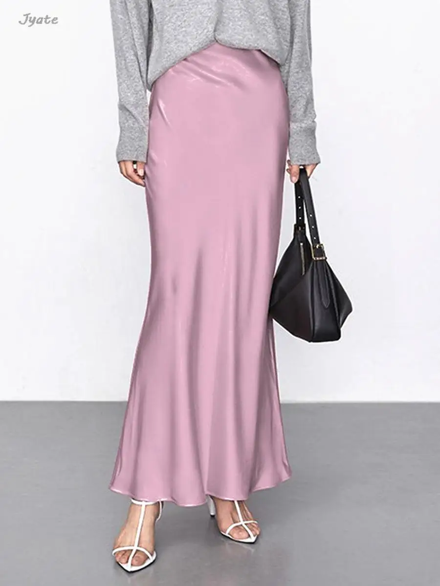 Jyate-Luxury-Satin-Fish-Tail-Skirts-For-Women-Summer-Solid-Color-Smooth ...