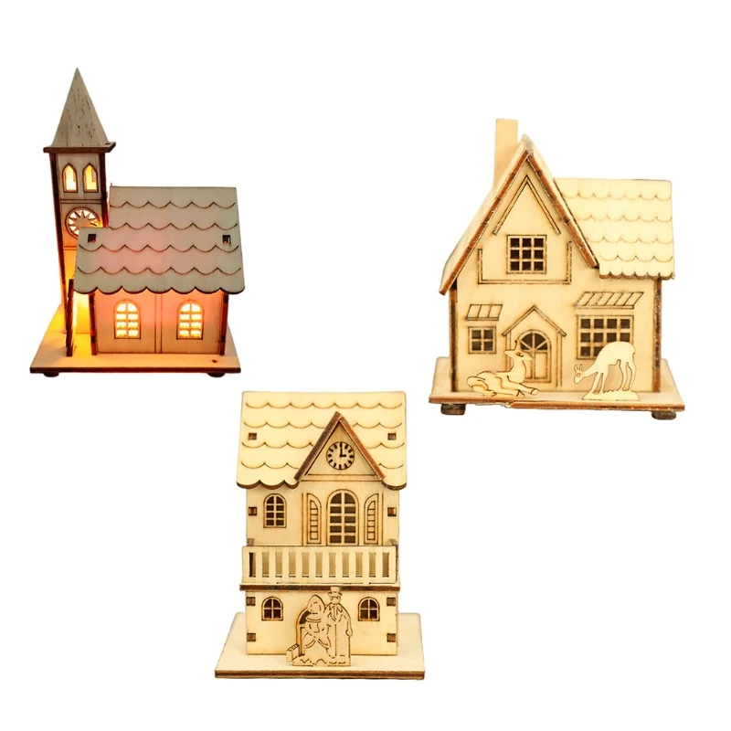 Christmas-Wooden-Lighted-House-LED-Light-Up-Village-Luminous-Cabin-Xmas ...