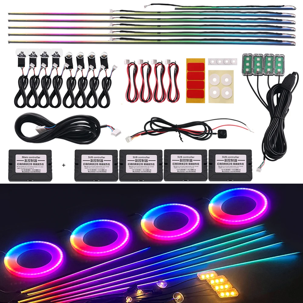 18-in-1-Universal-Full-Color-Streamer-Car-Ambient-Lights-RGB-64-Color ...