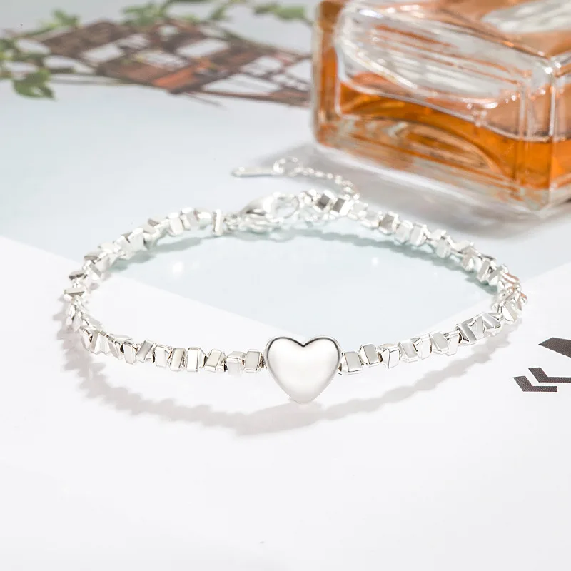 Sterling-Silver-Color-Bracelets-for-Women-Littele-Square-and-Heart ...