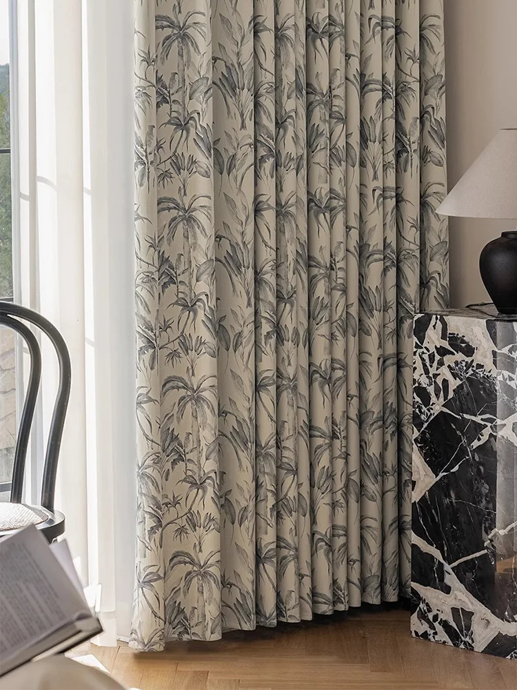 Art Design French Living Room Curtain Retro Bedroom Decor Curtain Plant ...