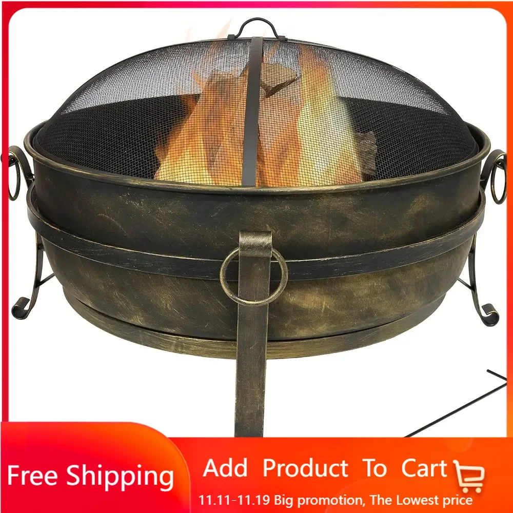 34-Inch-Cauldron-Style-Outdoor-Fire-Pit-Bowl-with-Spark-Screen-Log ...