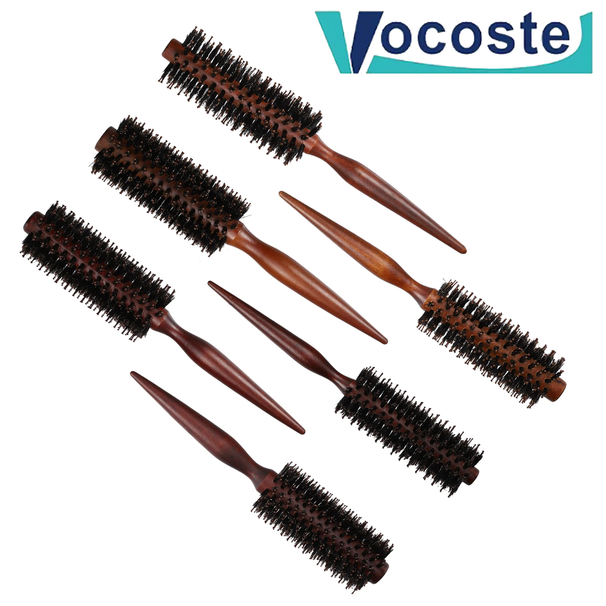 VOCOSTE-Professional-Hair-Roller-Round-Combs-Wood-Handle-Bristle-Hair ...